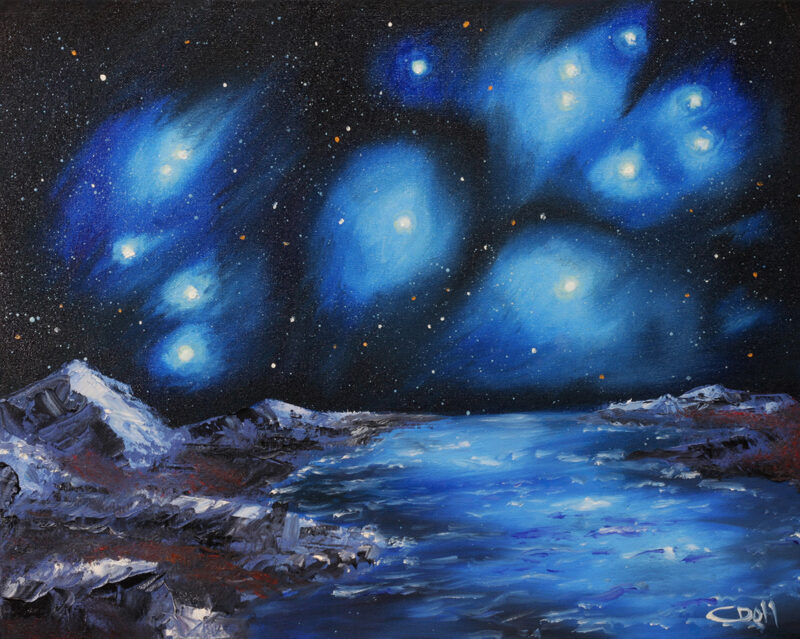 Pleiades Over An Alien World – Space Art by Christopher Doll