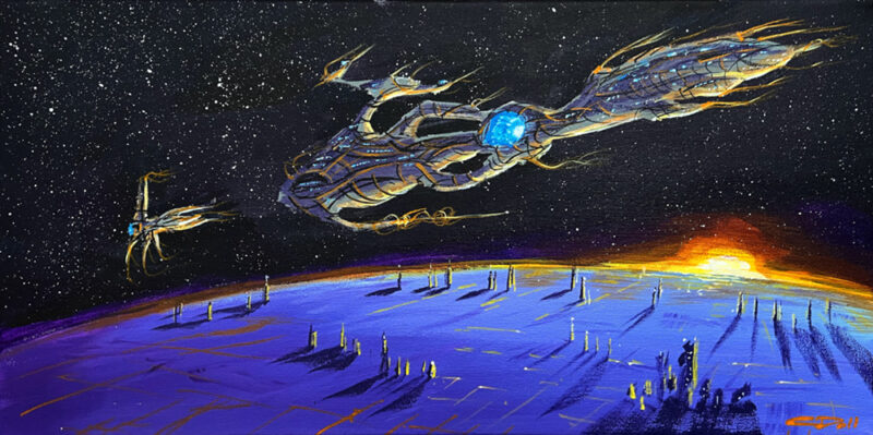 Organic Spaceships Over An Alien World – Space Art by Christopher Doll