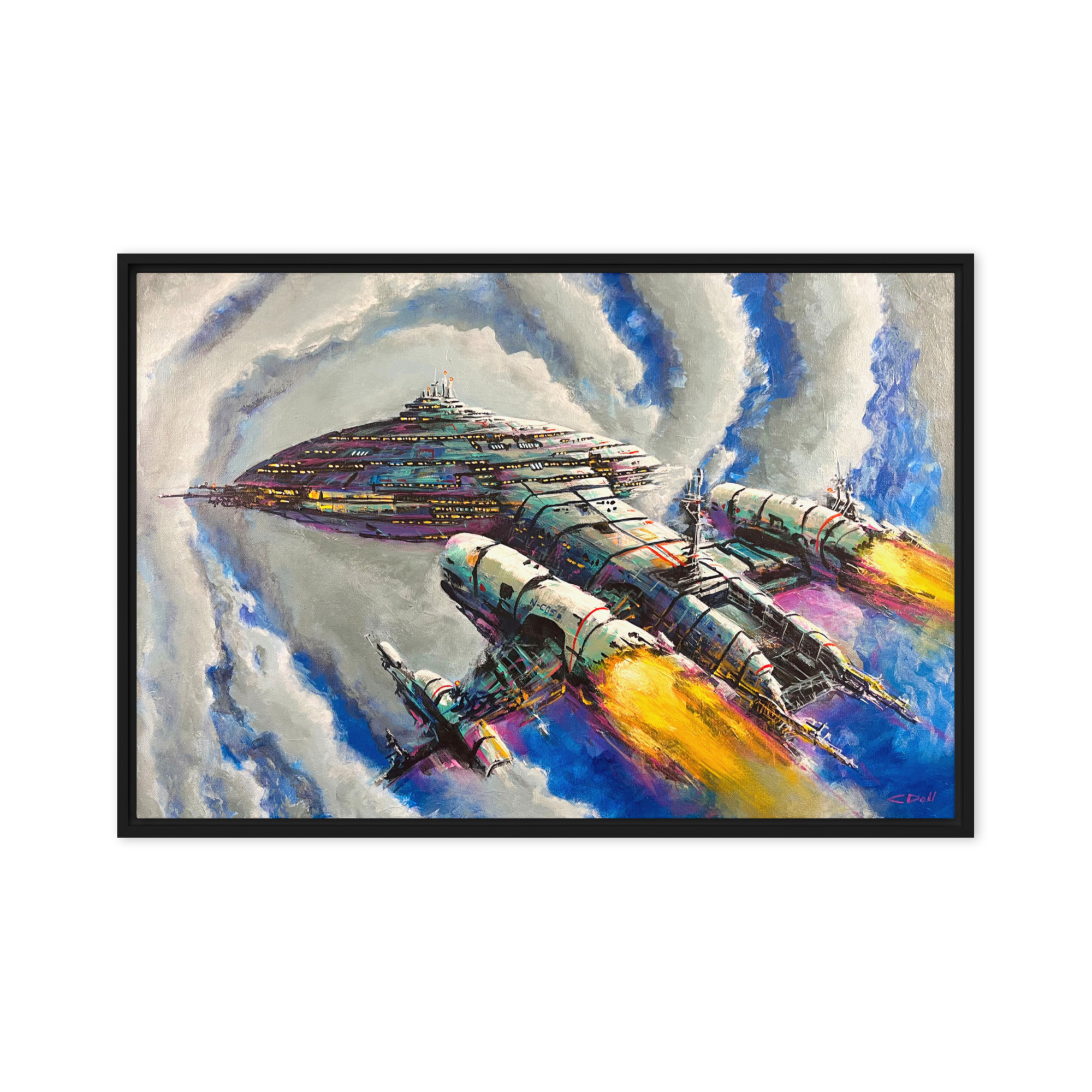 Starship in Orbit – Framed canvas – Space Art by Christopher Doll